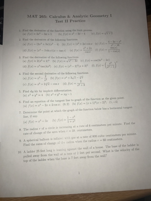 Solved MAT 265: Calculus & Analytic Geometry I Test II | Chegg.com