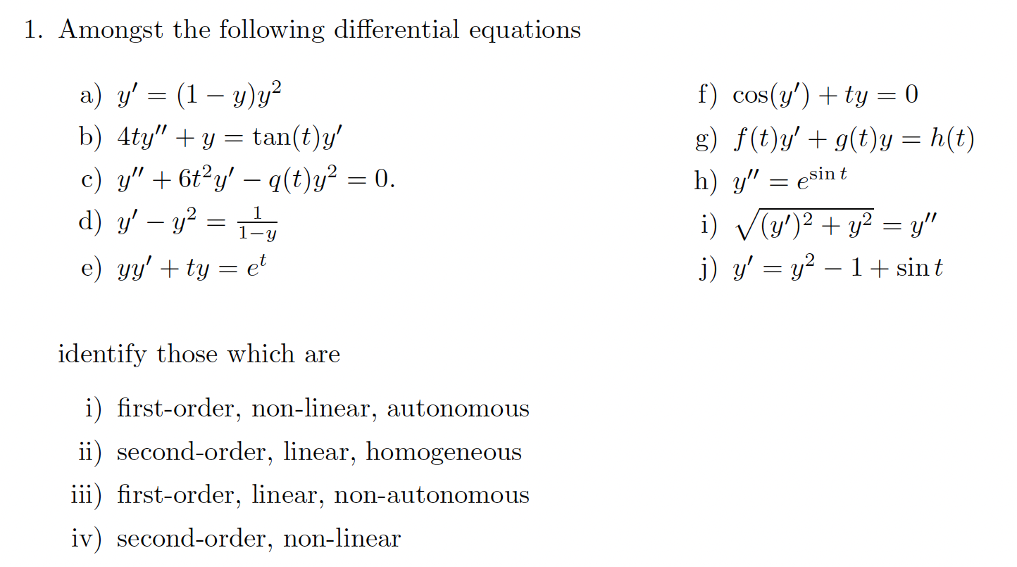 Solved 1. Amongst the following differential equations = = - | Chegg.com