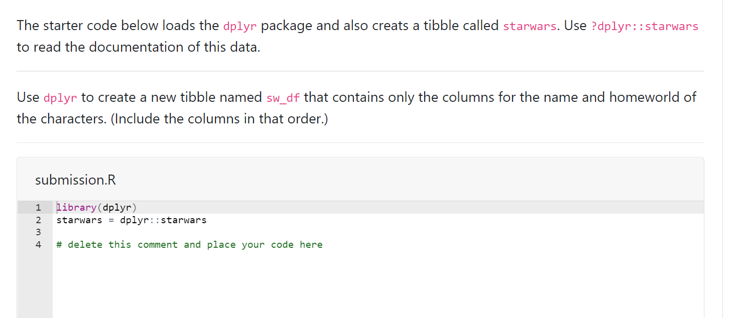 Solved The starter code below loads the dplyr package and | Chegg.com