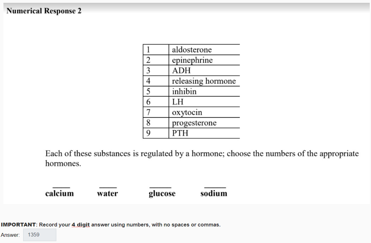 Solved Numerical Response 1 1 8 7 6 3 Give the numbers for | Chegg.com