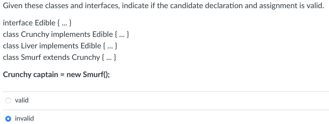 Solved Given these classes and interfaces, indicate if the | Chegg.com