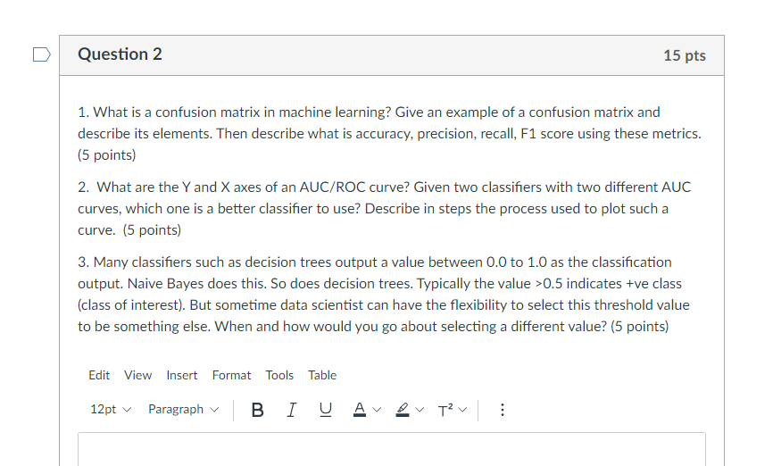 Solved Question 2 15 pts 1. What is a confusion matrix in | Chegg.com