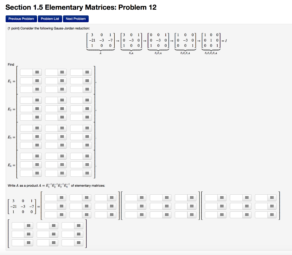 Solved Section 1.5 Elementary Matrices: Problem 12 Previous | Chegg.com