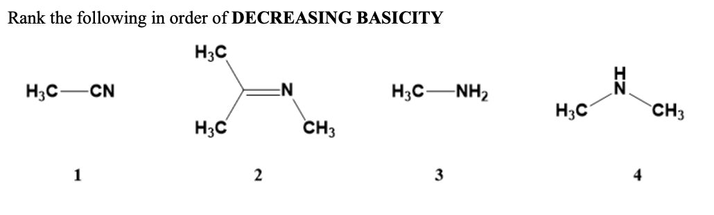 Solved Rank the following in order of DECREASING BASICITY | Chegg.com