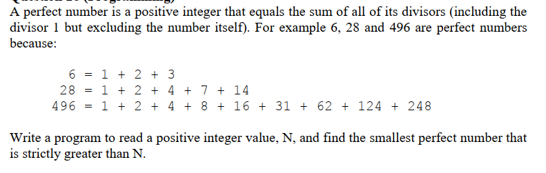Solved A perfect number is a positive integer that equals | Chegg.com