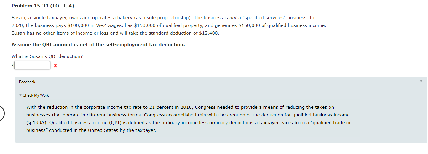 Solved Susan, a single taxpayer, owns and operates a bakery | Chegg.com