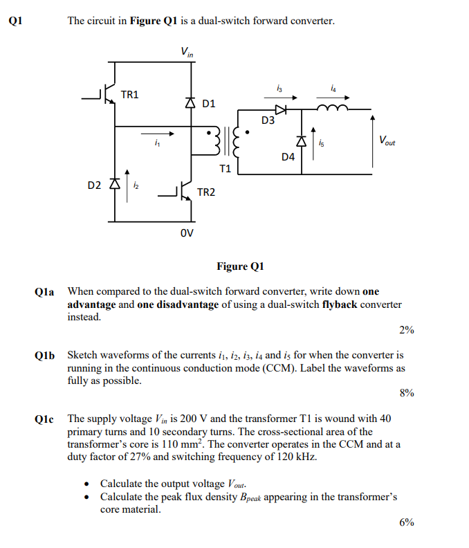 Solved The circuit in Figure Q1 is a dual-switch forward | Chegg.com