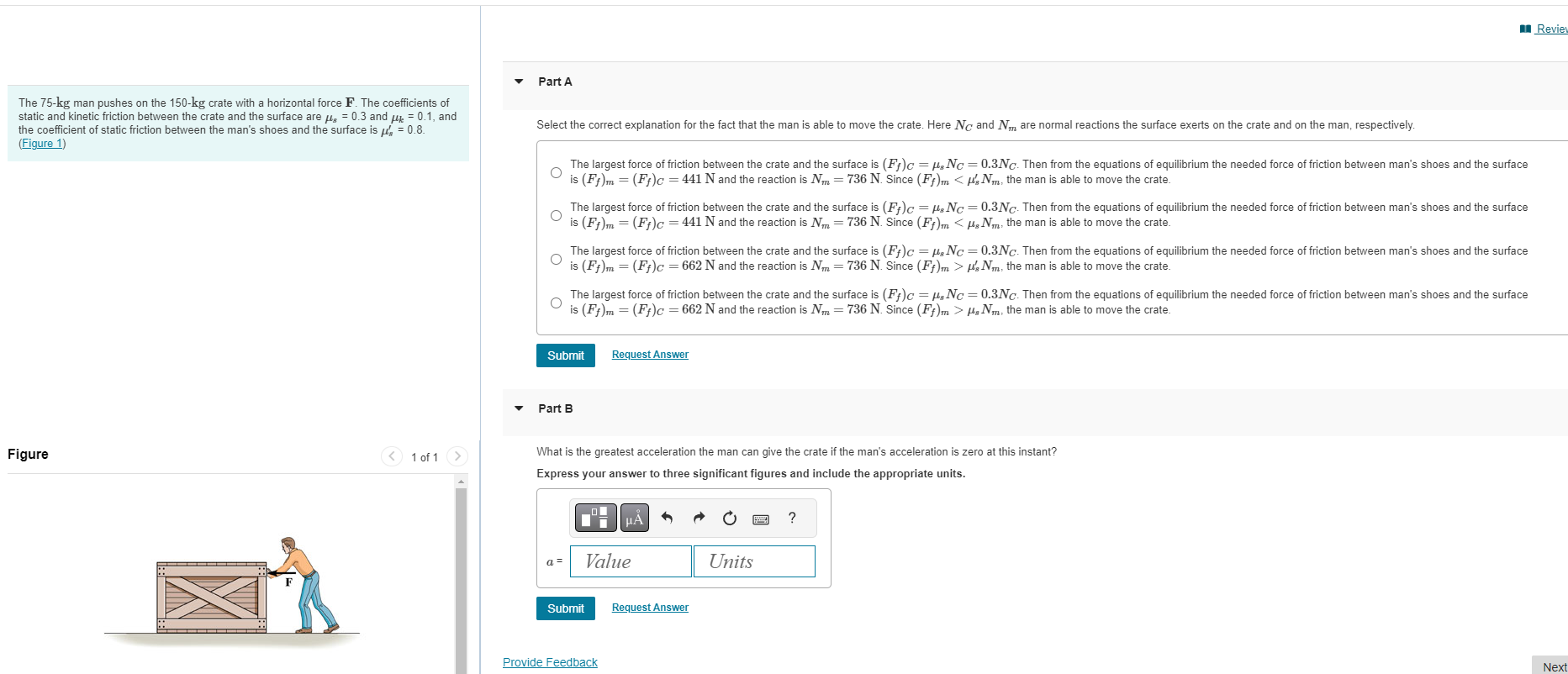 Solved The 75-kg man pushes on the 150- kg crate with a | Chegg.com
