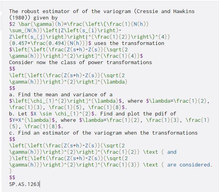 Solved The robust estimator of of the variogram (Cressie and | Chegg.com