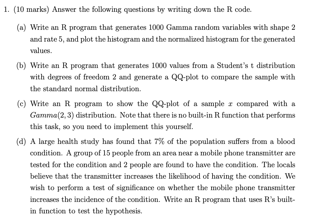 Solved 1. (10 marks) Answer the following questions by | Chegg.com