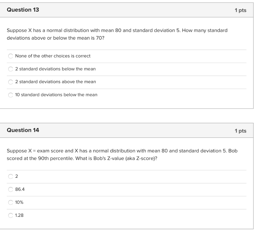 Solved Question 13 1 pts Suppose X has a normal distribution | Chegg.com