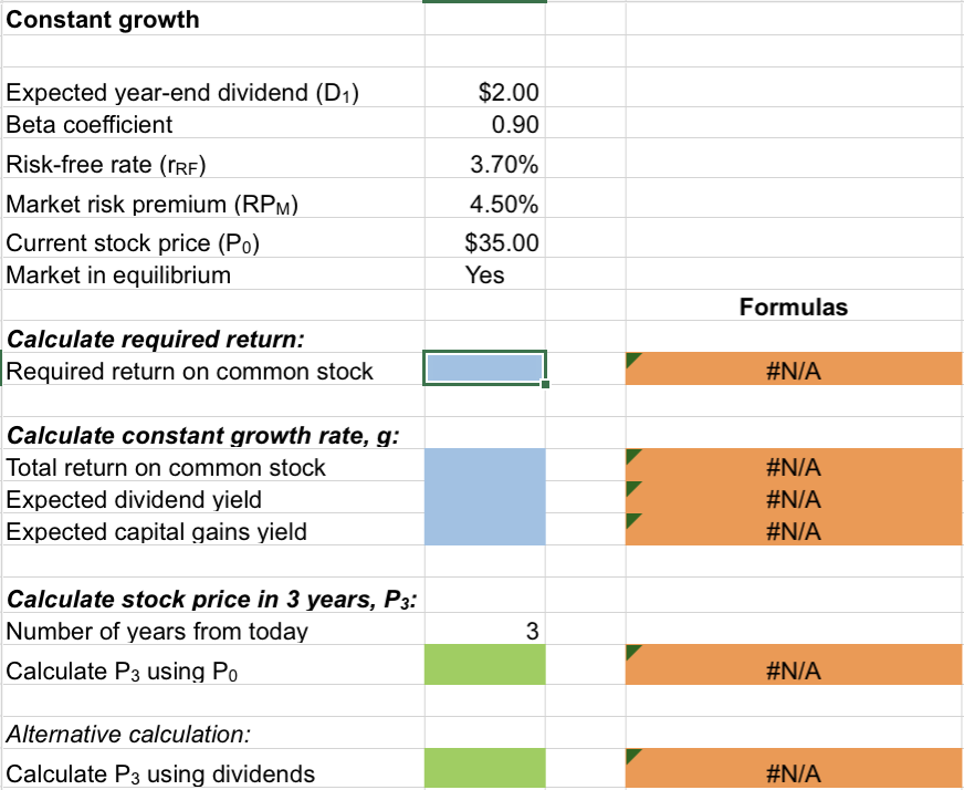 Solved Excel Online Structured Activity: Constant growth You | Chegg.com