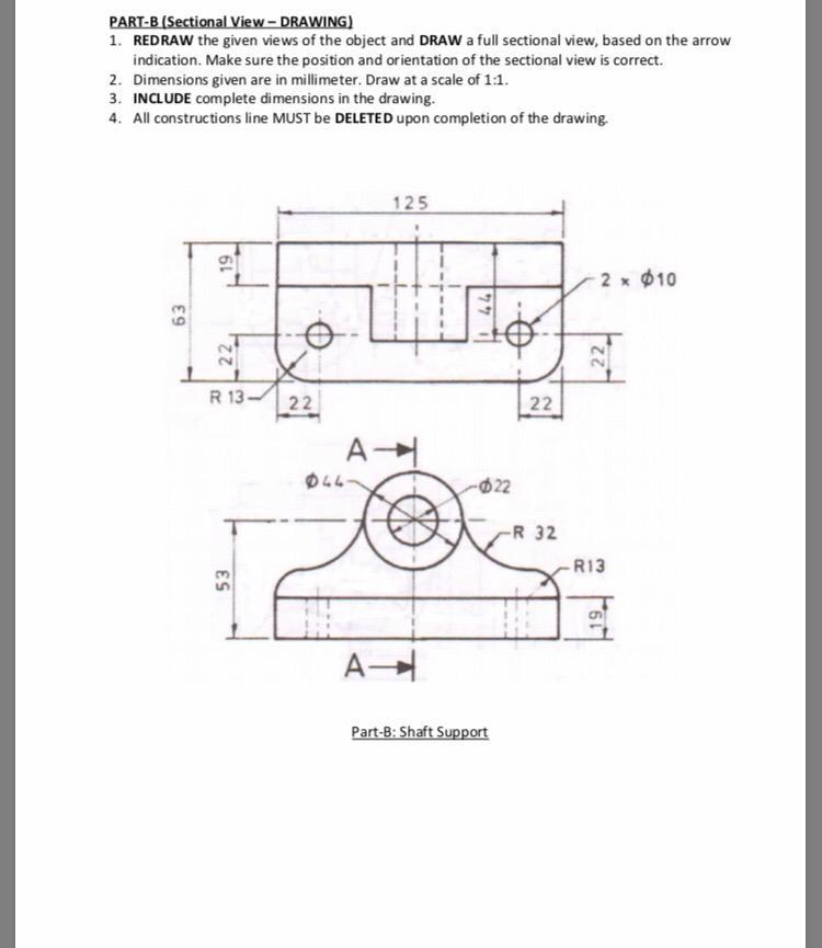 Solved PART-B (Sectional View-DRAWING) 1. REDRAW the given | Chegg.com