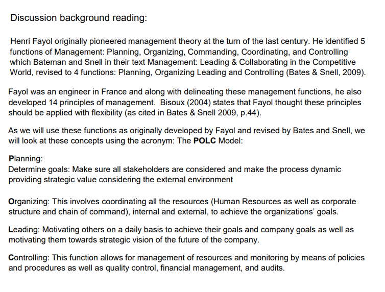 Solved Topic: The POLC Model Applied In this discussion, you | Chegg.com