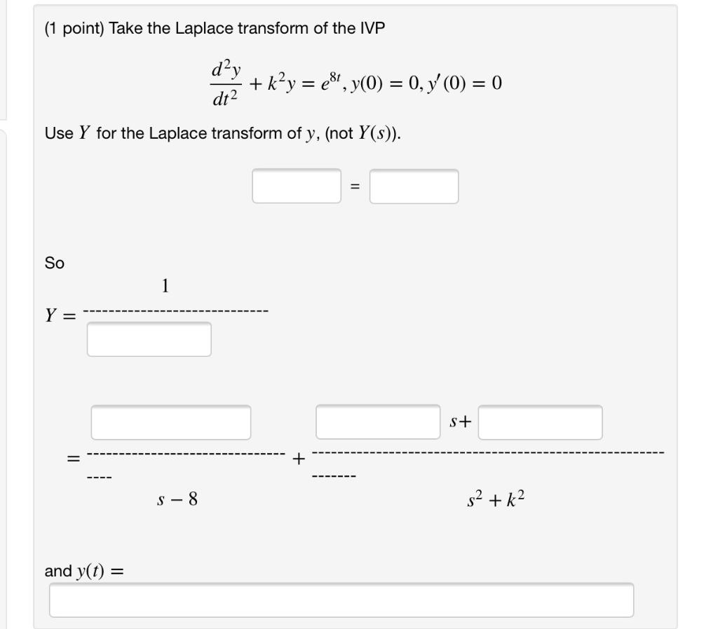 Solved (1 point) Take the Laplace transform of the IVP | Chegg.com