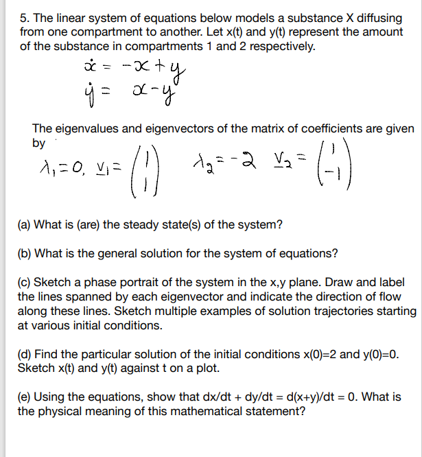 Solved 5. The linear system of equations below models a | Chegg.com