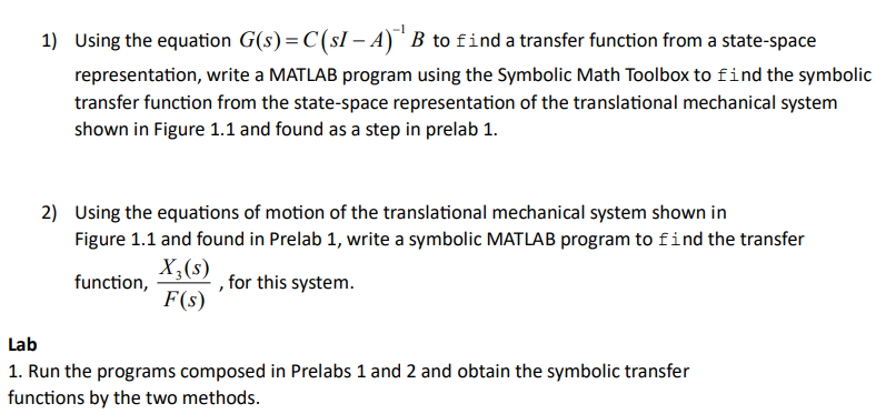 1) Using the equation G(s)=C(sI−A)−1B to f ind a | Chegg.com