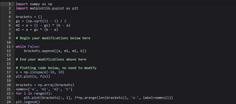 Solved Golden Section Search Complete the code doing Golden | Chegg.com