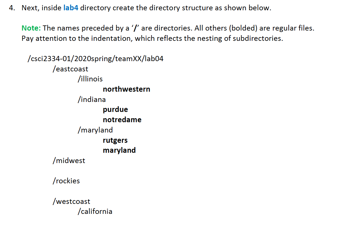 Solved 4. Next, inside lab4 directory create the directory | Chegg.com