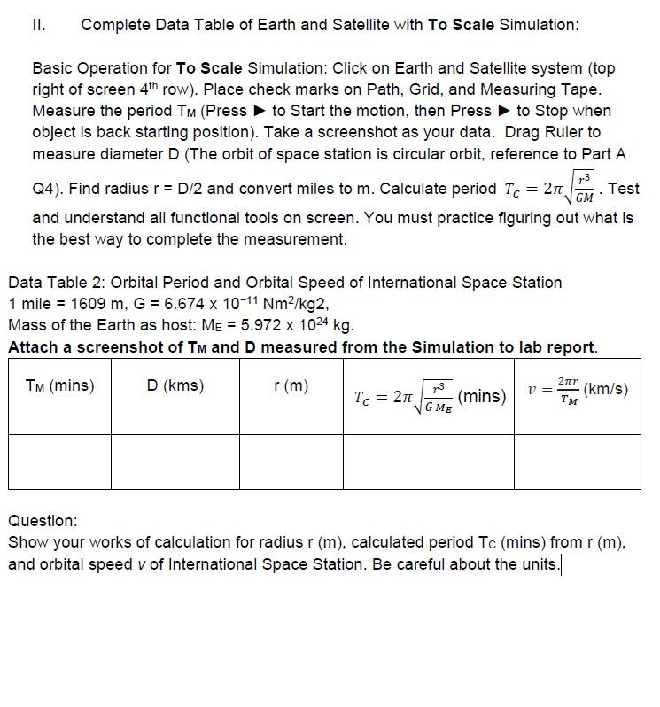 Ii Complete Data Table Of Earth And Satellite With 