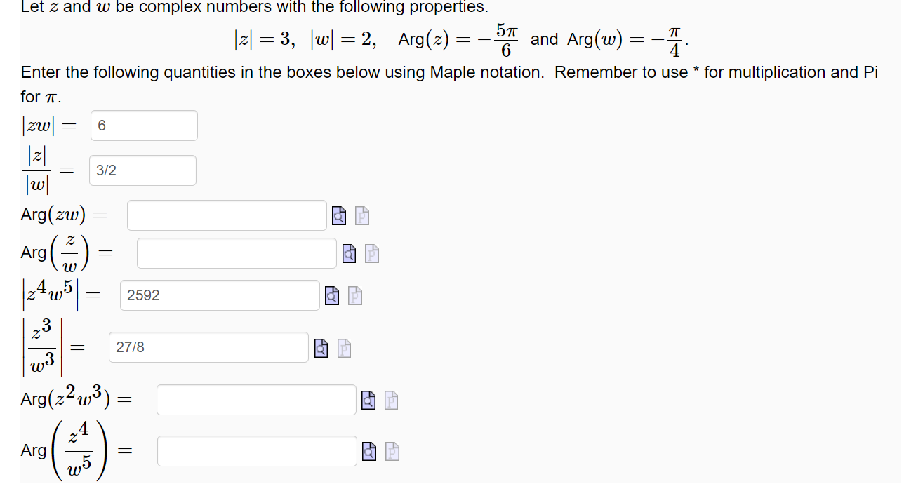 Solved Let z and w be complex numbers with the following | Chegg.com