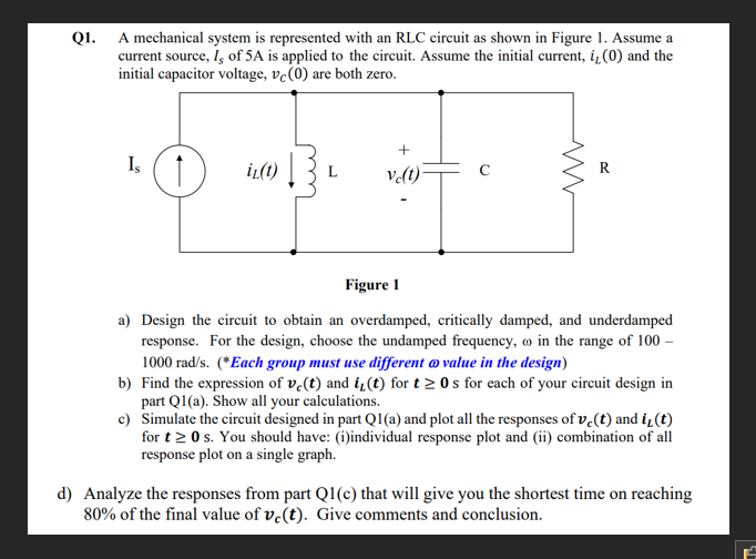 Solved Q1. ﻿A mechanical system is represented with an RLC | Chegg.com