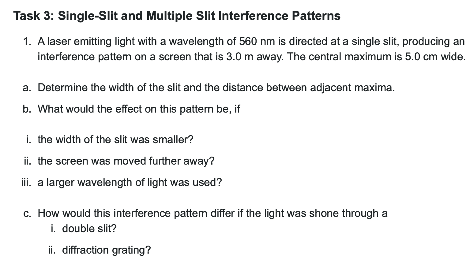 Solved Task 3: Single-Slit and Multiple Slit Interference | Chegg.com