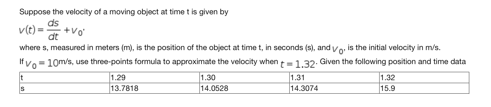 Solved Suppose the velocity of a moving object at time t ﻿is | Chegg.com