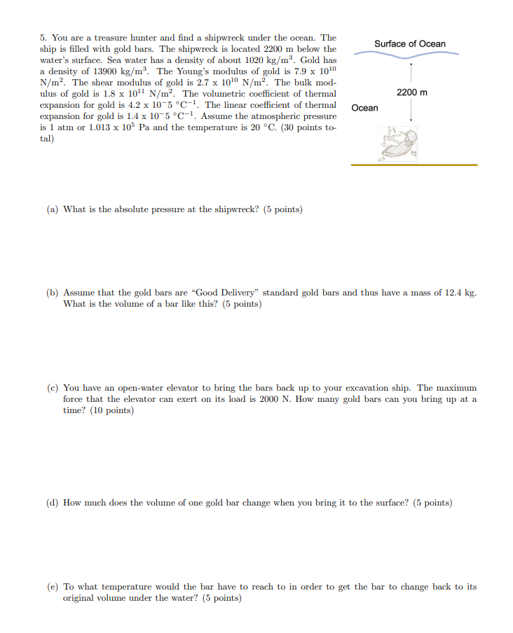 Solved Surface of Ocean 5. You are a treasure hunter and | Chegg.com