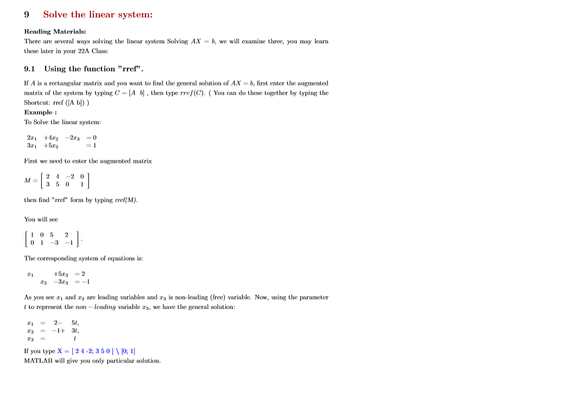 Solved 9 Solve the linear system: Reading Materials: There | Chegg.com