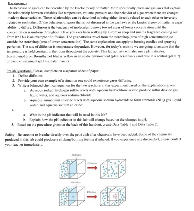 Background The behavior of gases can be described by | Chegg.com