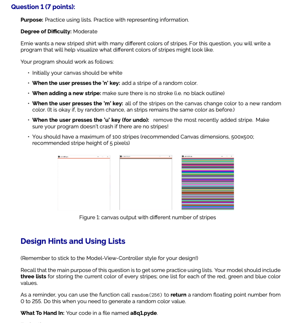 Solved Question 1 (7 points): Purpose: Practice using lists. | Chegg.com