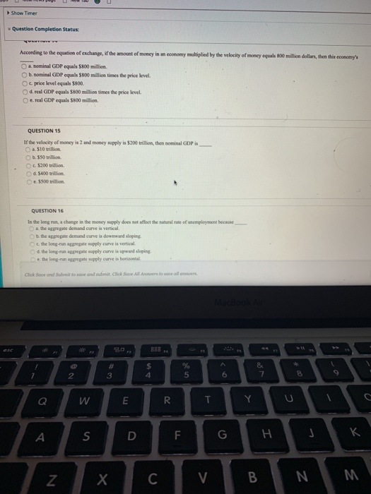 Solved Show Timer e Question Completion Statux According to | Chegg.com