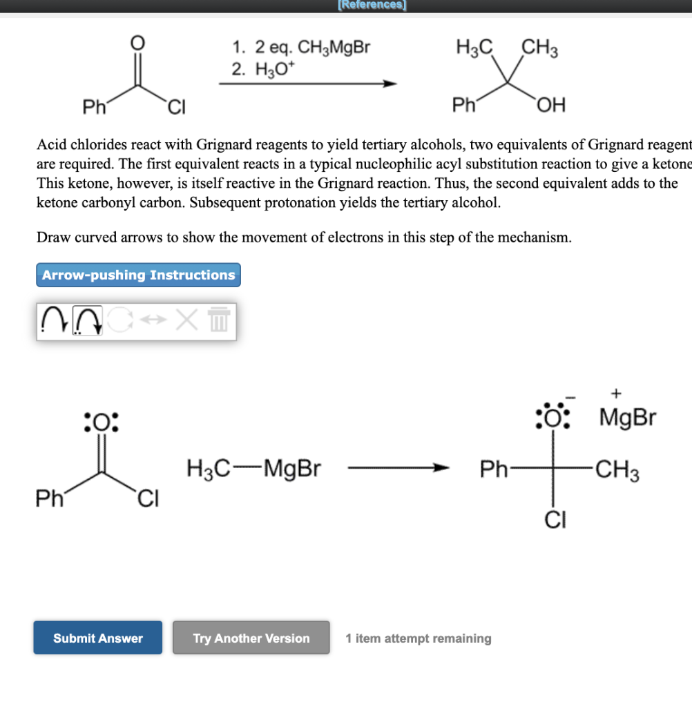 Solved (References) 1. 2 eq. CH3MgBr 2. H30+ H3C CH3 id Ph | Chegg.com