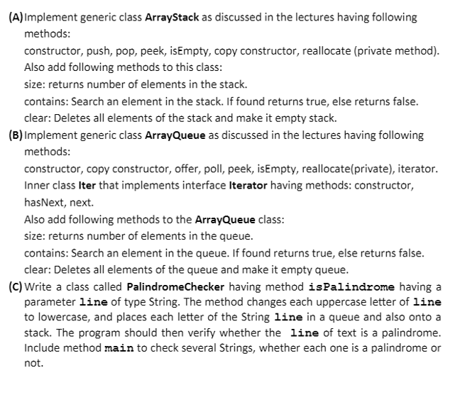 Solved methods: constructor, push, pop, peek, isEmpty, copy | Chegg.com