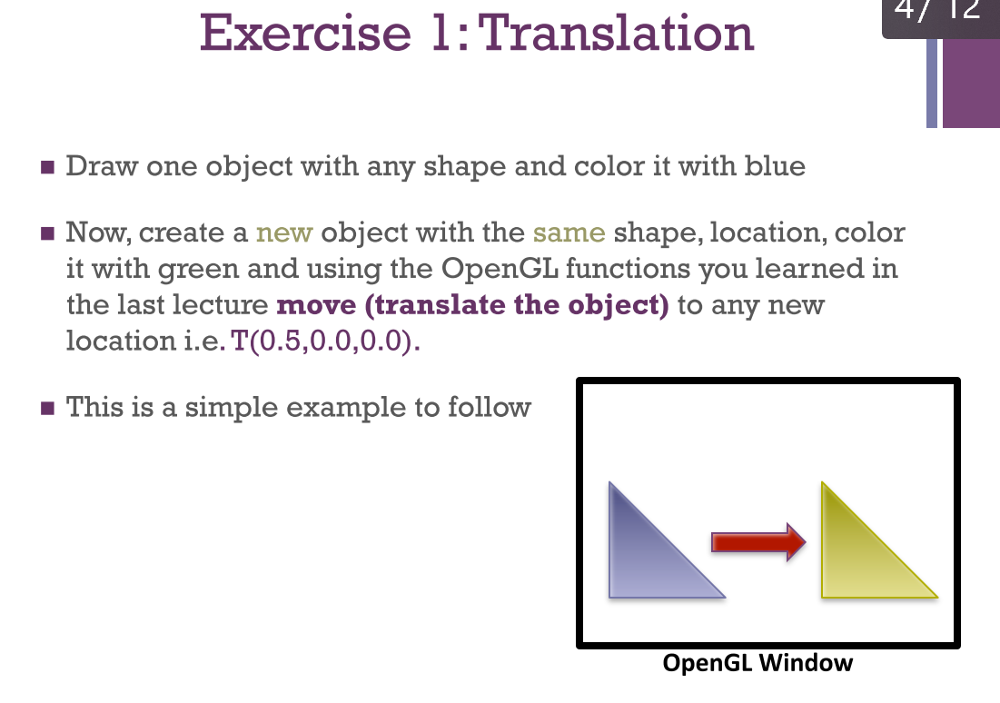 Solved 4/ 12 Exercise 1: Translation • Draw one object with | Chegg.com