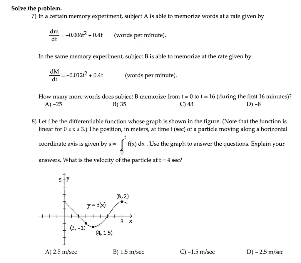 Solved Solve the problem. 7) In a certain memory experiment, | Chegg.com