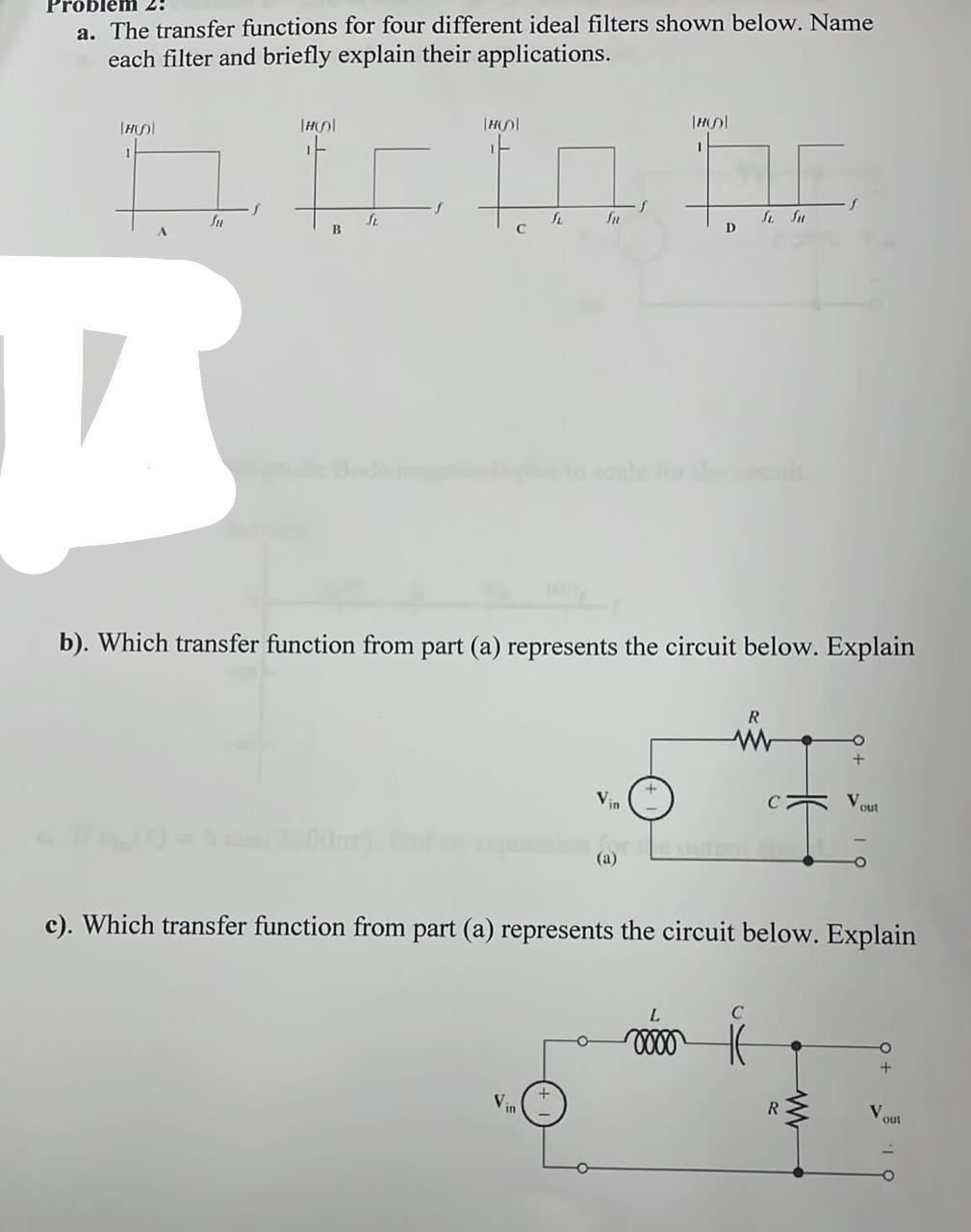 Solved a. The transfer functions for four different ideal | Chegg.com