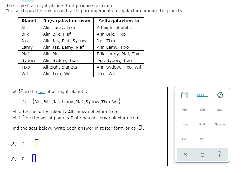 Solved The table lists eight planets that produce galaxium. | Chegg.com Solved The table lists eight planets that produce galaxium. | Chegg.com