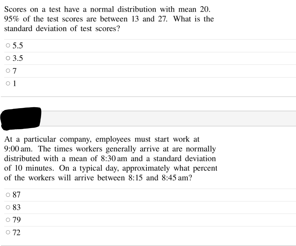 Solved Scores on a test have a normal distribution with mean | Chegg.com
