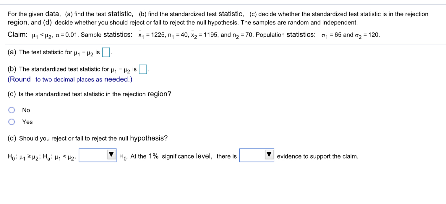 Solved For the given data, (a) find the test statistic, (b) | Chegg.com
