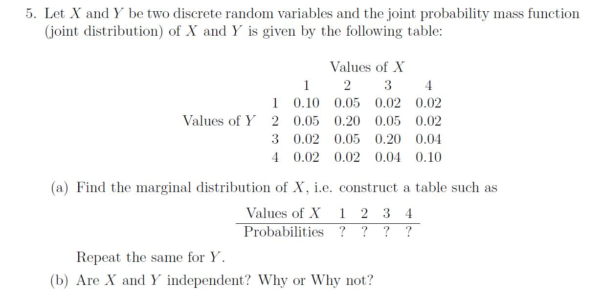Solved 5. Let X and Y be two discrete random variables and | Chegg.com
