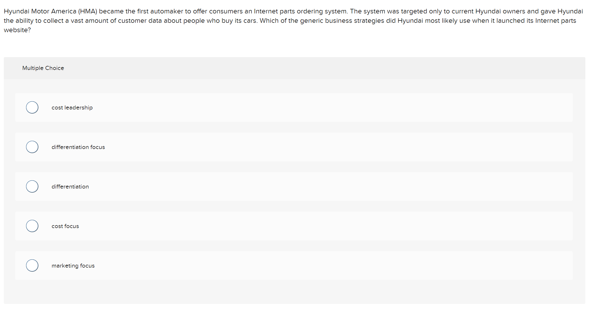 Solved website? Multiple Choice cost leadership | Chegg.com