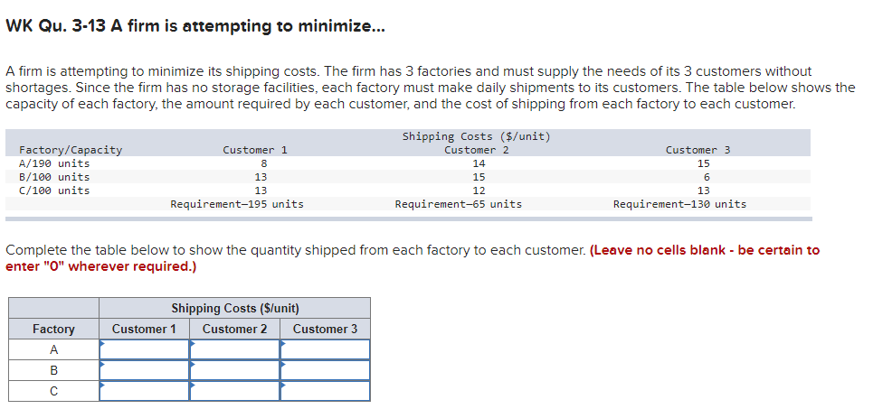 Solved WK Qu. 3-13 A firm is attempting to minimize... A | Chegg.com Solved WK Qu. 3-13 A firm is attempting to minimize... A | Chegg.com