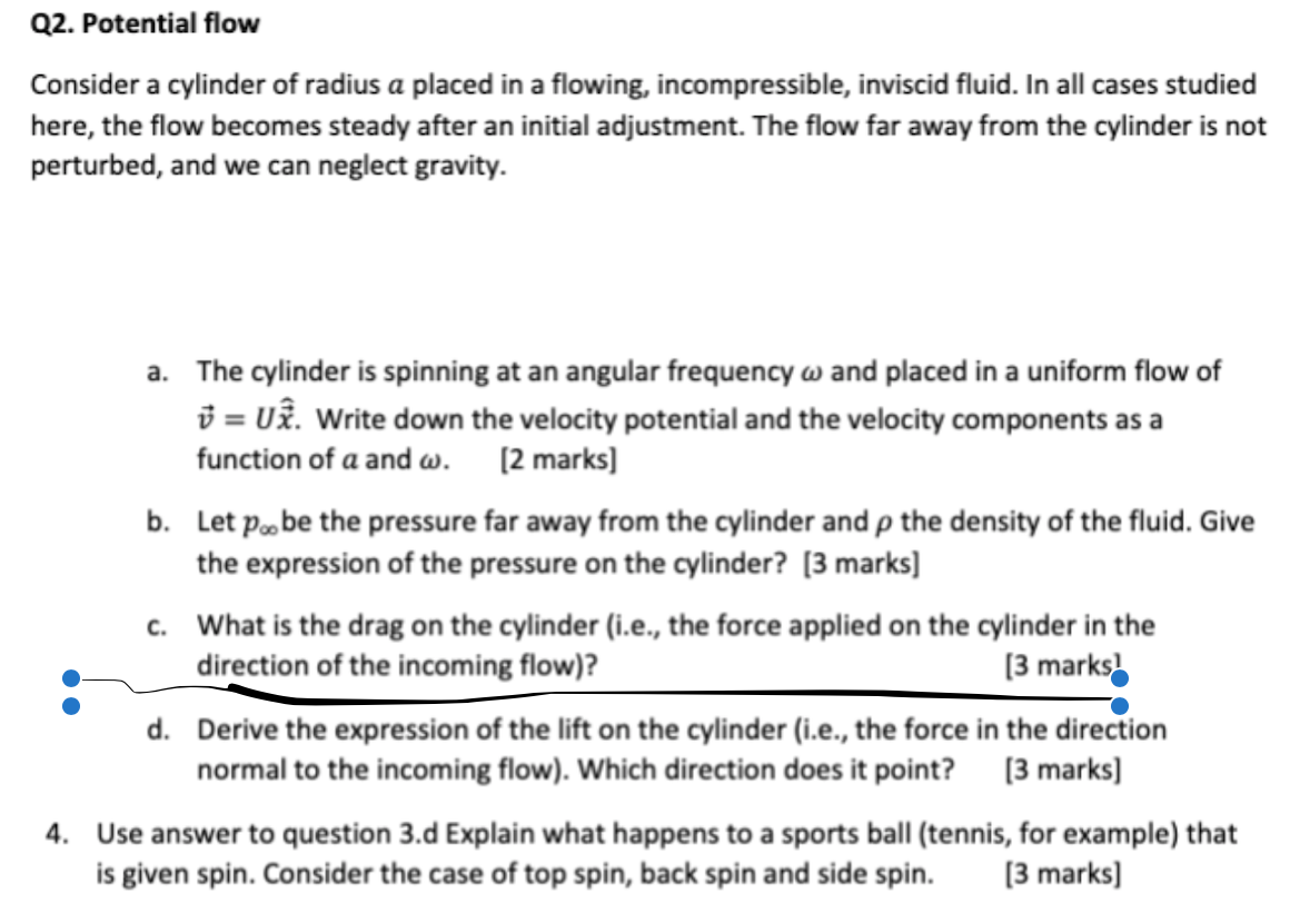 Solved Q2. Potential flow Consider a cylinder of radius a | Chegg.com