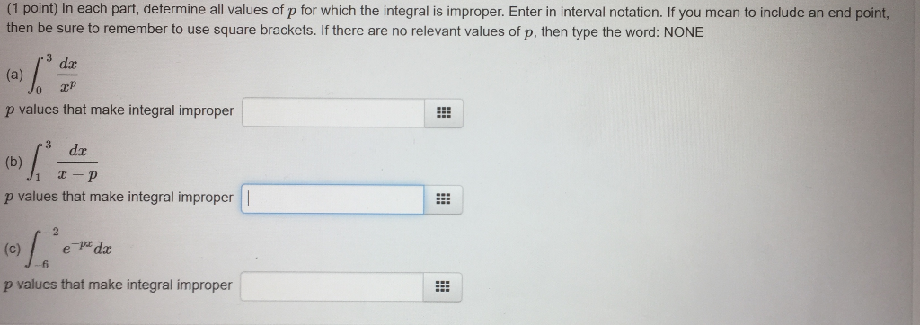 Solved (1 point) In each part, determine all values of p for | Chegg.com