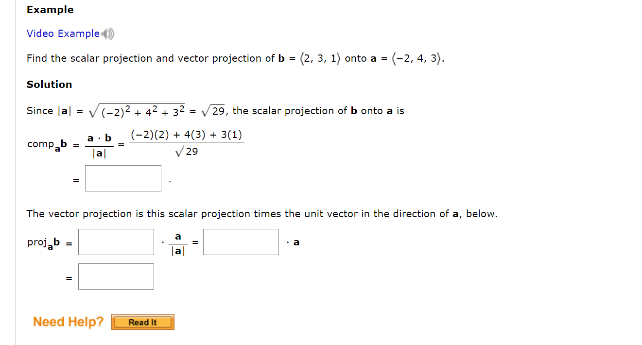 Solved Video Example Find the scalar projection and vector | Chegg.com