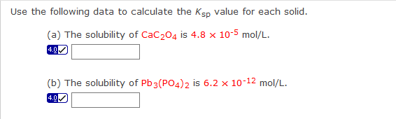 Solved Use the following data to calculate the Ksp value for | Chegg.com