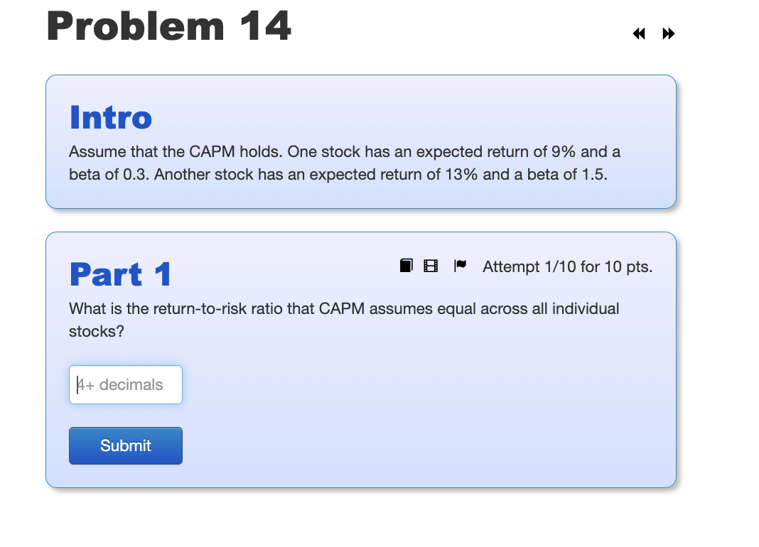 Solved Intro Assume that the CAPM holds. One stock has an | Chegg.com