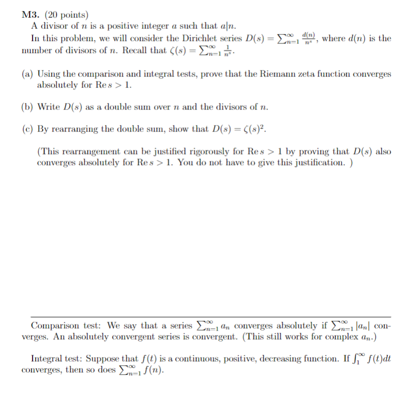 Solved M3. (20 ﻿points)A divisor of n ﻿is a positive integer | Chegg.com